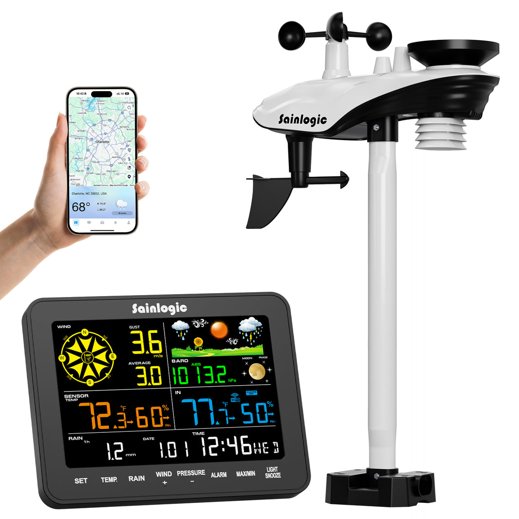 Sainlogic SA9 WiFi Weather Station:AI Forecast, UV, Rain & Wind Sensor