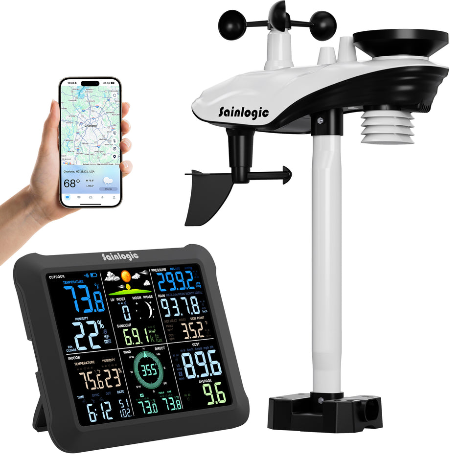 Sainlogic SA9 WiFi Weather Station:AI Forecast, UV, Rain & Wind Sensor